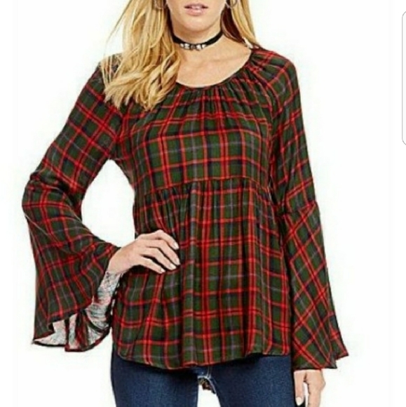 Copper Key | Tops | Copper Key Plaid Bell Sleeve Blouse | Poshmark